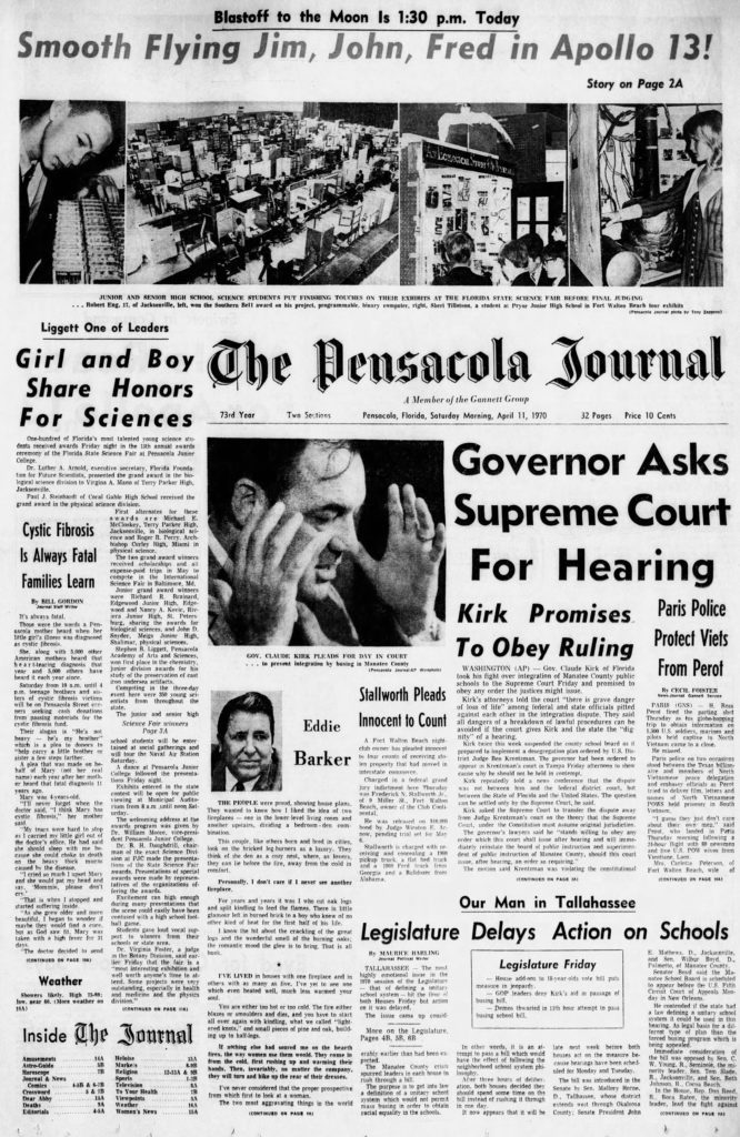 PNJ Front Page – April 11, 1970 – W. J. Woodham 1970