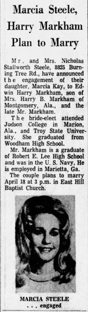 Marcia Steele, Harry Markham Plan to Marry – W. J. Woodham 1970